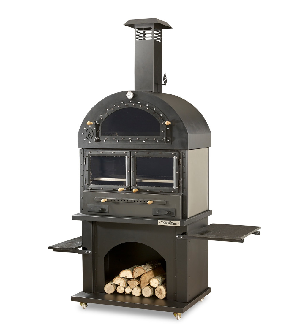 Barbecue four à pizzas en acier et chrome